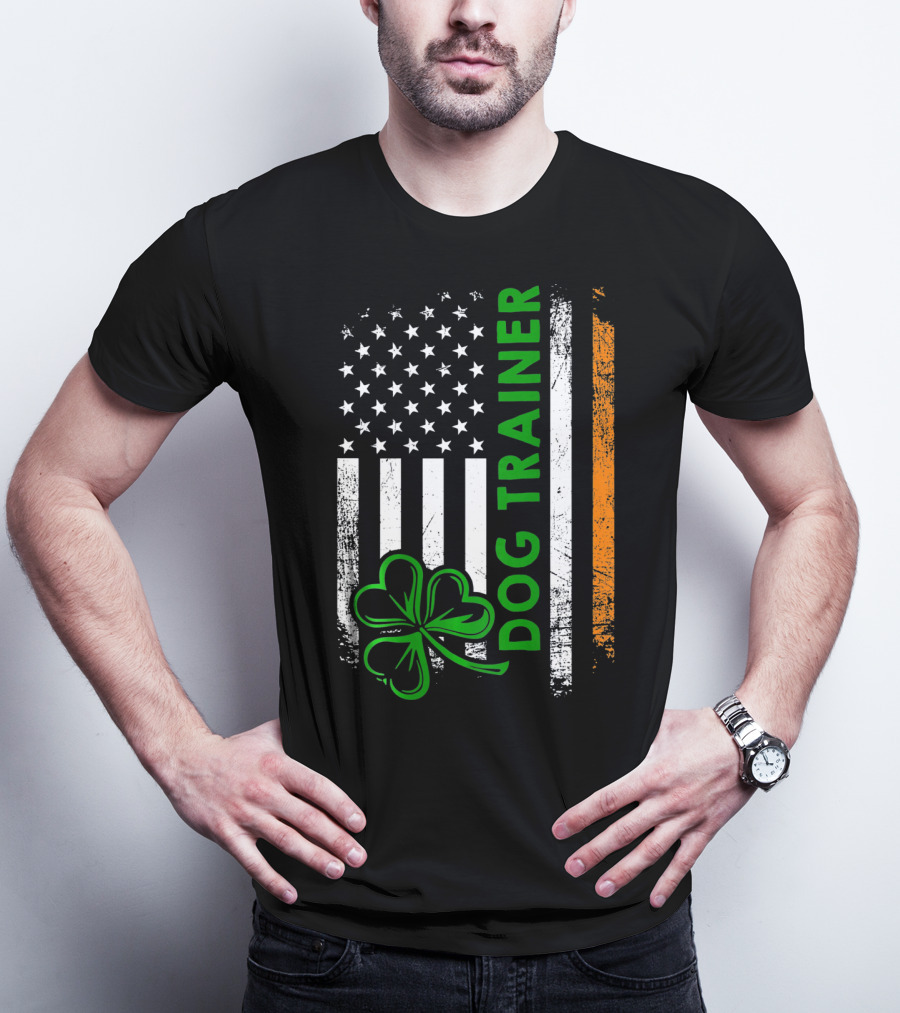 Irish Dog Trainer Shamrock American Flag T-Shirt