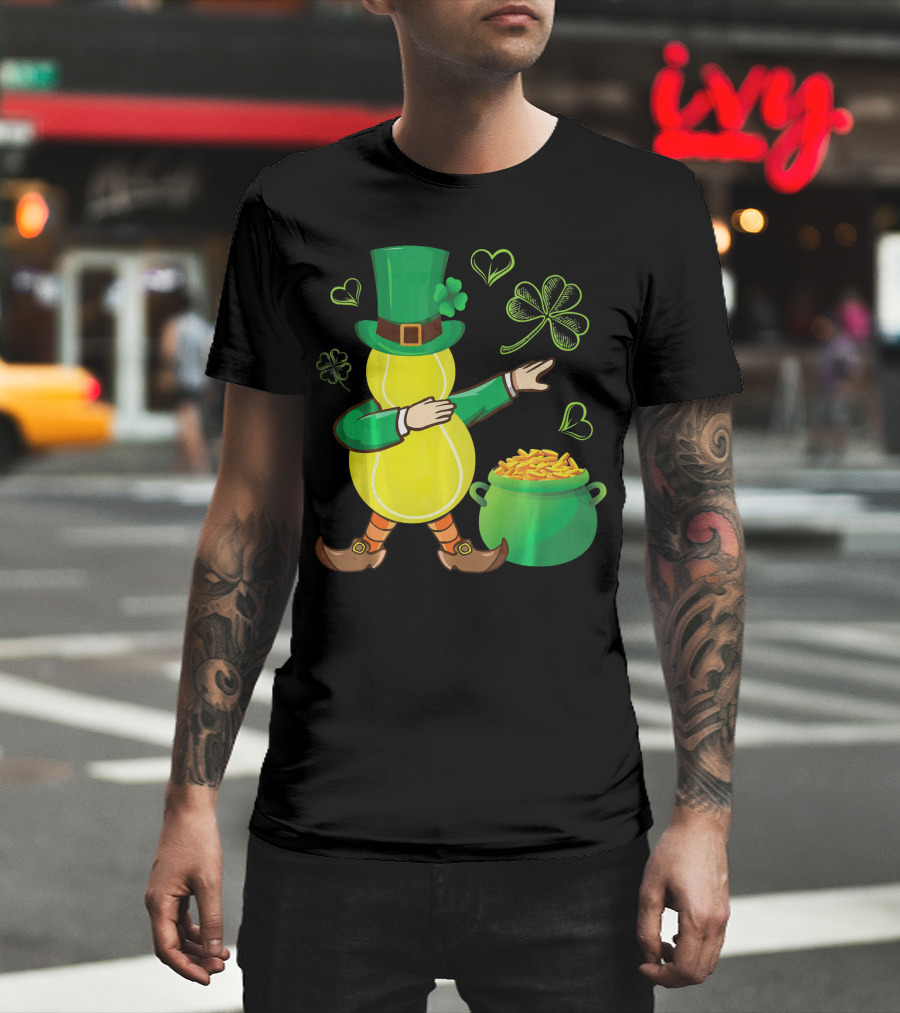 Tennis Leprechaun Dabbing With Gold Pot And Shamrocks T-Shirt