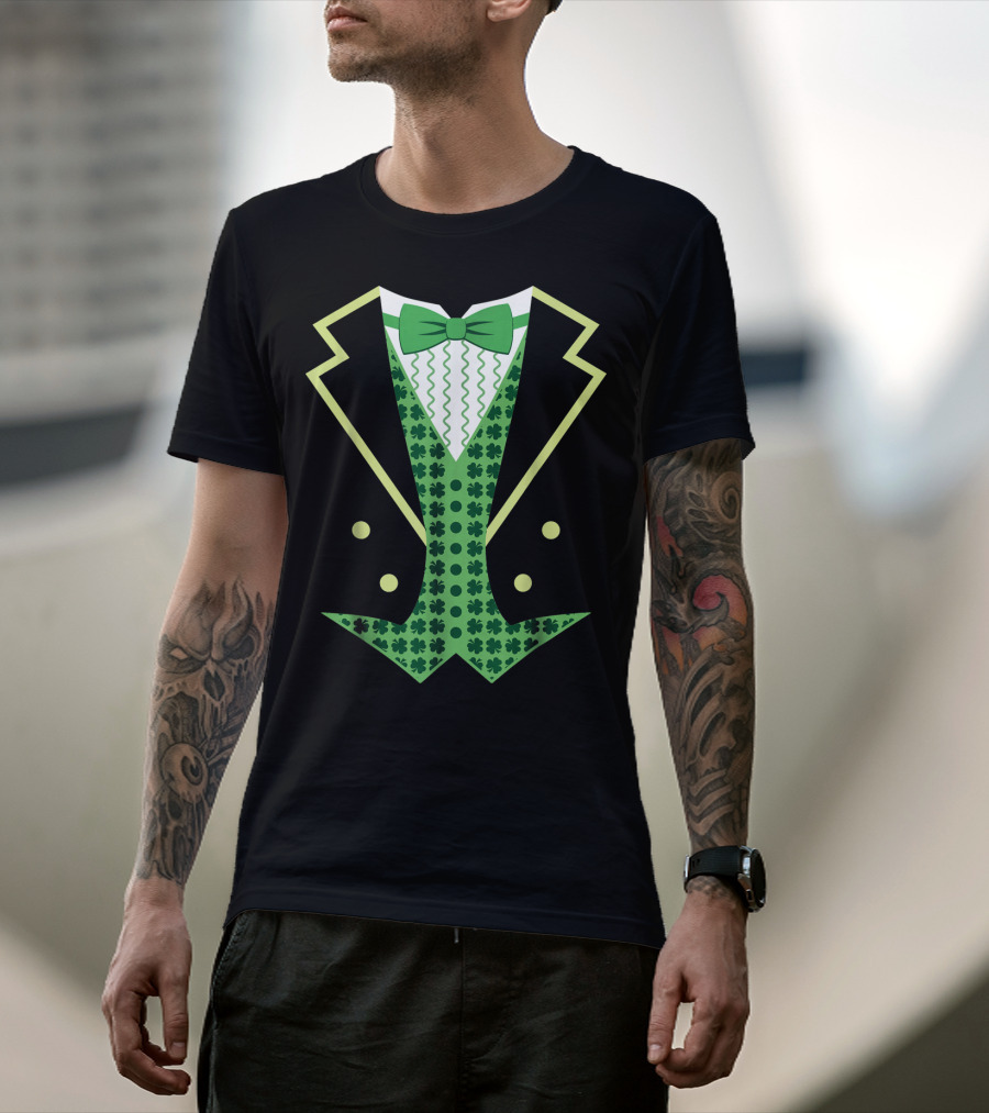 Leprechaun Costume Vintage Tuxedo Clover Bow Tie T-Shirt