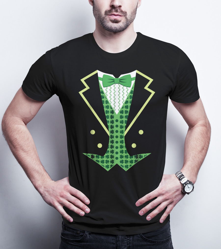 Leprechaun Costume Vintage Tuxedo Clover Bow Tie T-Shirt