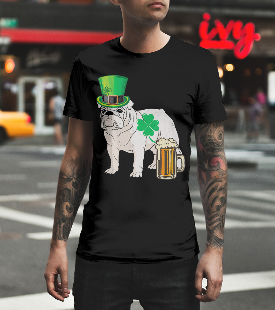 Bulldog Shamrock St Patricks Day Beer Hat T-Shirt