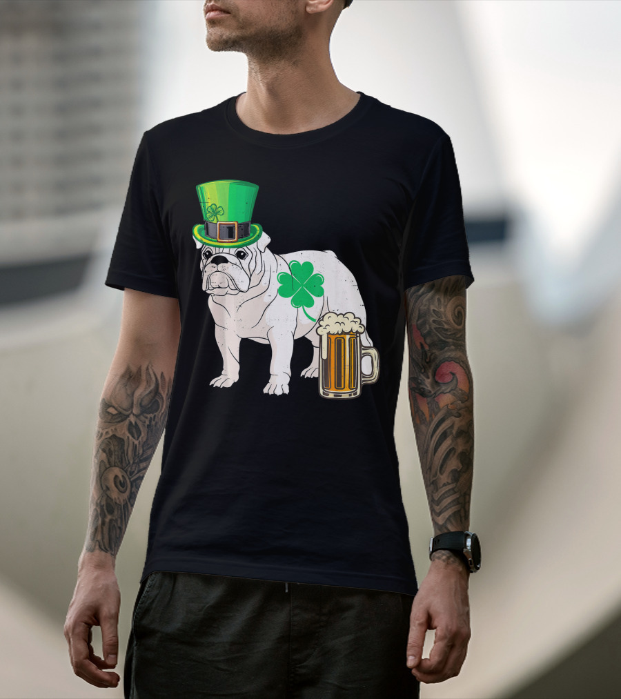 Bulldog Shamrock St Patricks Day Beer Hat T-Shirt