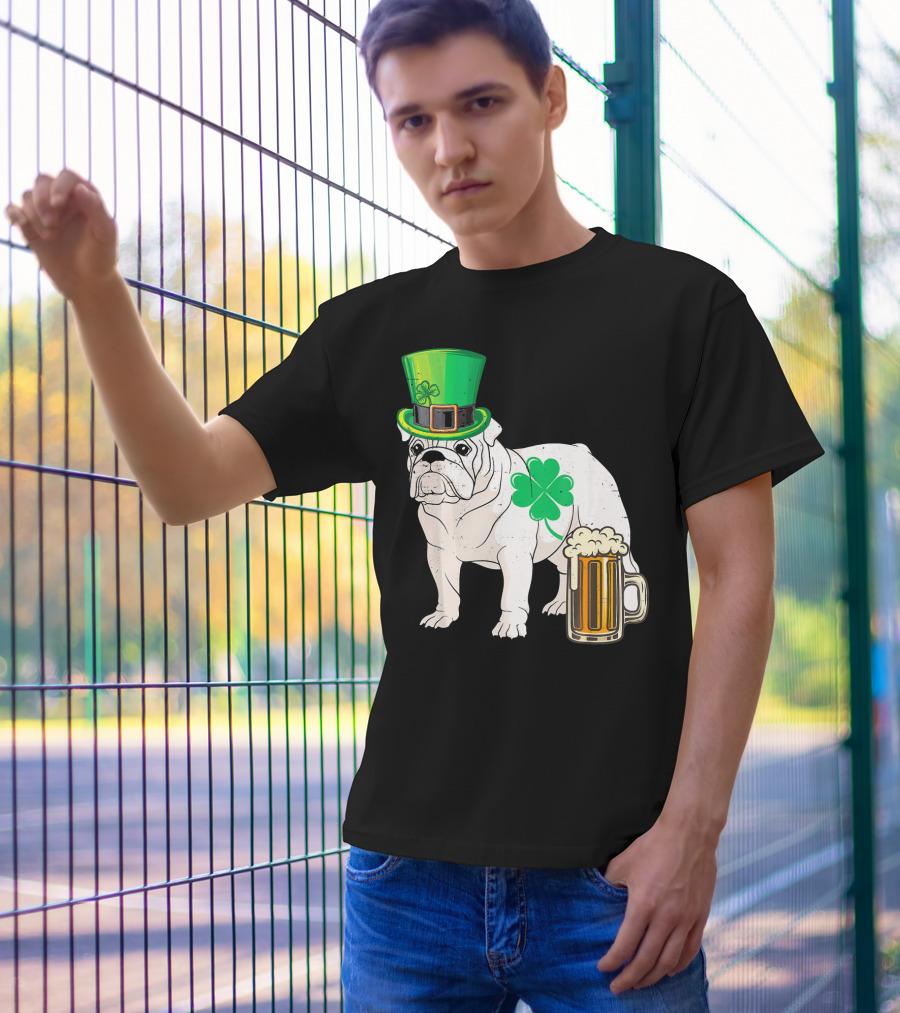 Bulldog Shamrock St Patricks Day Beer Hat T-Shirt