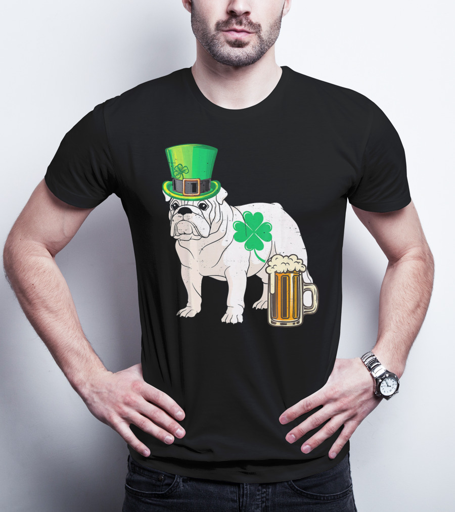Bulldog Shamrock St Patricks Day Beer Hat T-Shirt