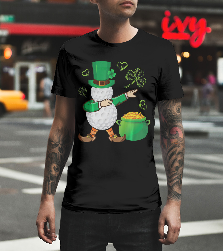 Golf Leprechaun Dabbing With Gold Shamrock And Pot Of Gold T-Shirt