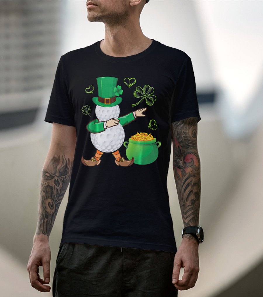 Golf Leprechaun Dabbing With Gold Shamrock And Pot Of Gold T-Shirt