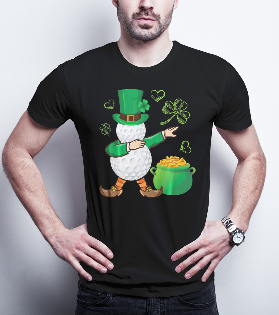 Golf Leprechaun Dabbing With Gold Shamrock And Pot Of Gold T-Shirt