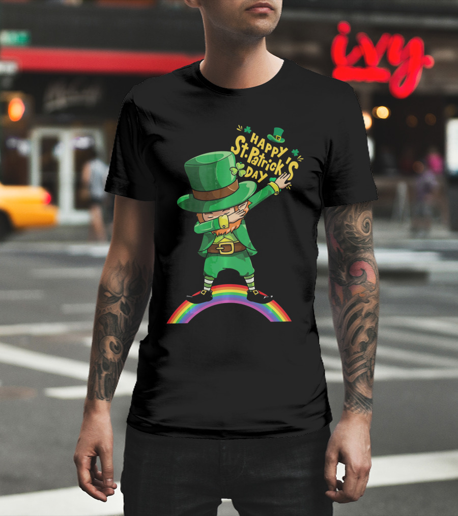 Happy St. Patrick's Day Leprechaun Dab On Rainbow T-Shirt