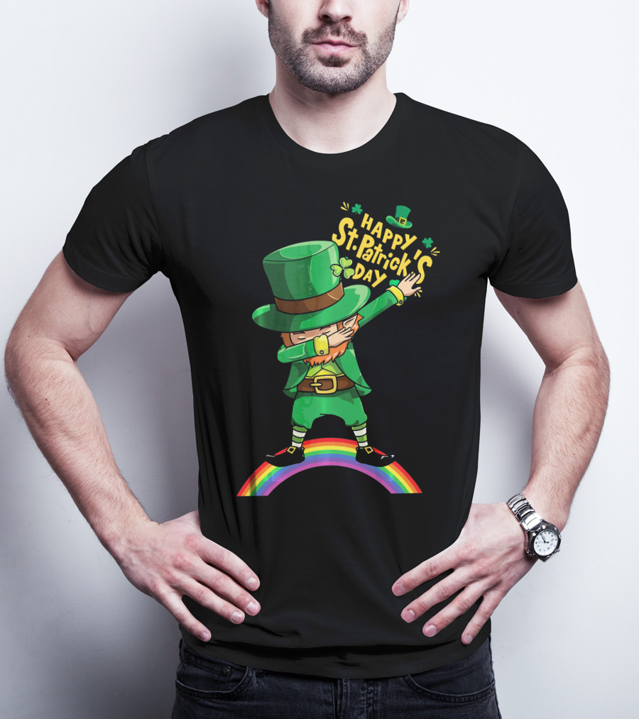 Happy St. Patrick's Day Leprechaun Dab On Rainbow T-Shirt