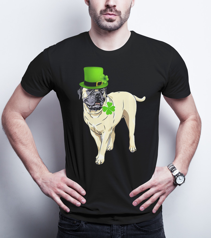 St Patricks Day BullMastiff Dog Irish Shamrock Hat T-Shirt