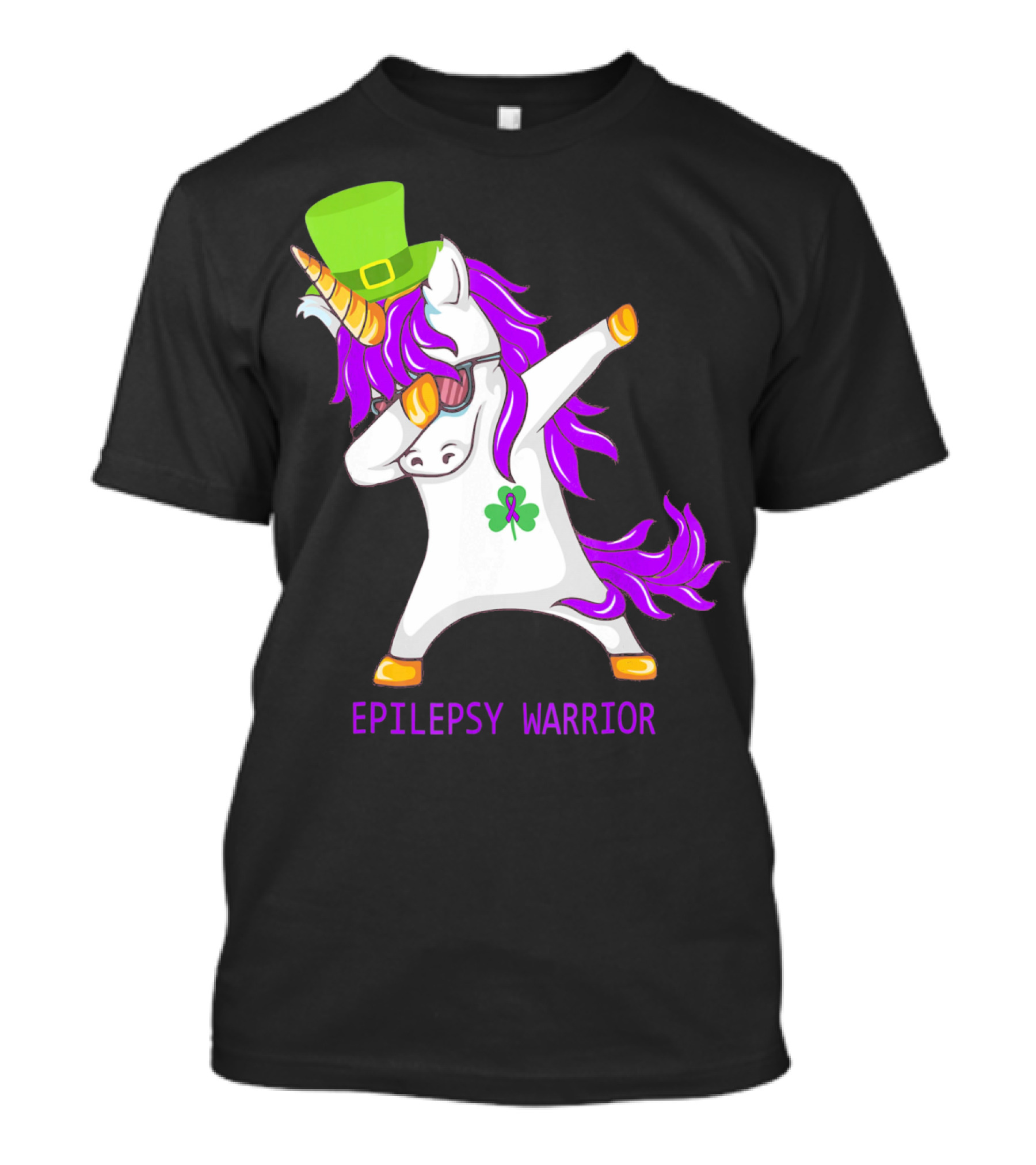 Unicorn Epilepsy Warrior Dabbing With Green Hat And Shamrock T-Shirt