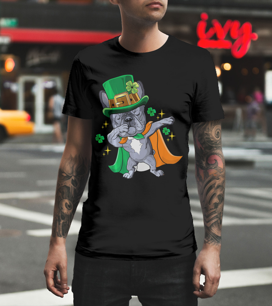 Dabbing French Bulldog Leprechaun St Patrick's Day Shamrocks T-Shirt