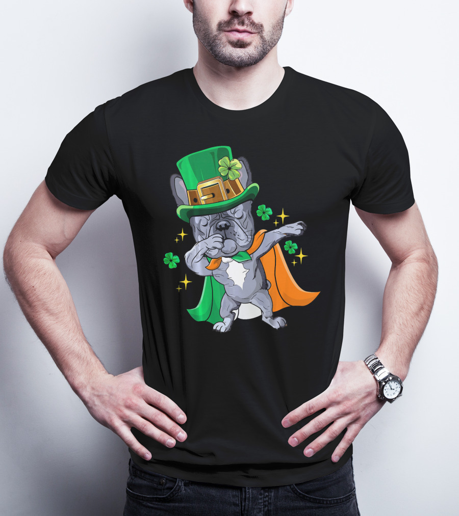 Dabbing French Bulldog Leprechaun St Patrick's Day Shamrocks T-Shirt