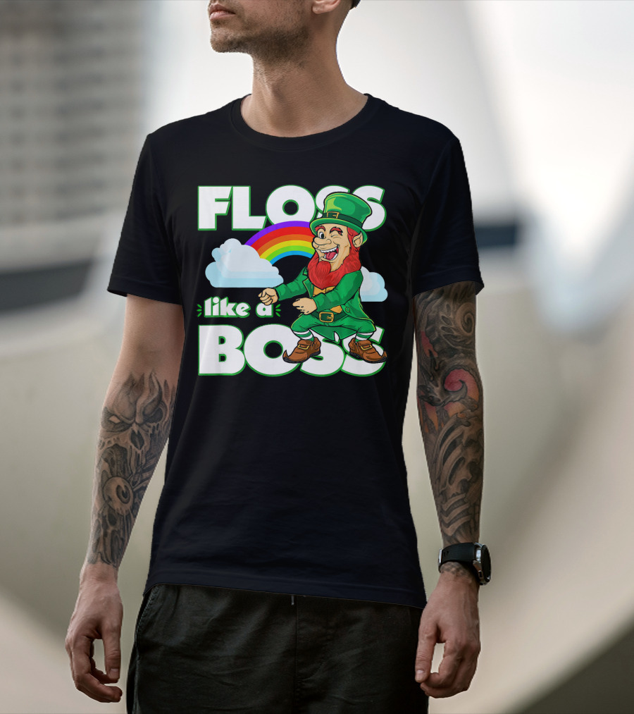 Floss Like A Boss St. Patricks Leprechaun Rainbow T-Shirt