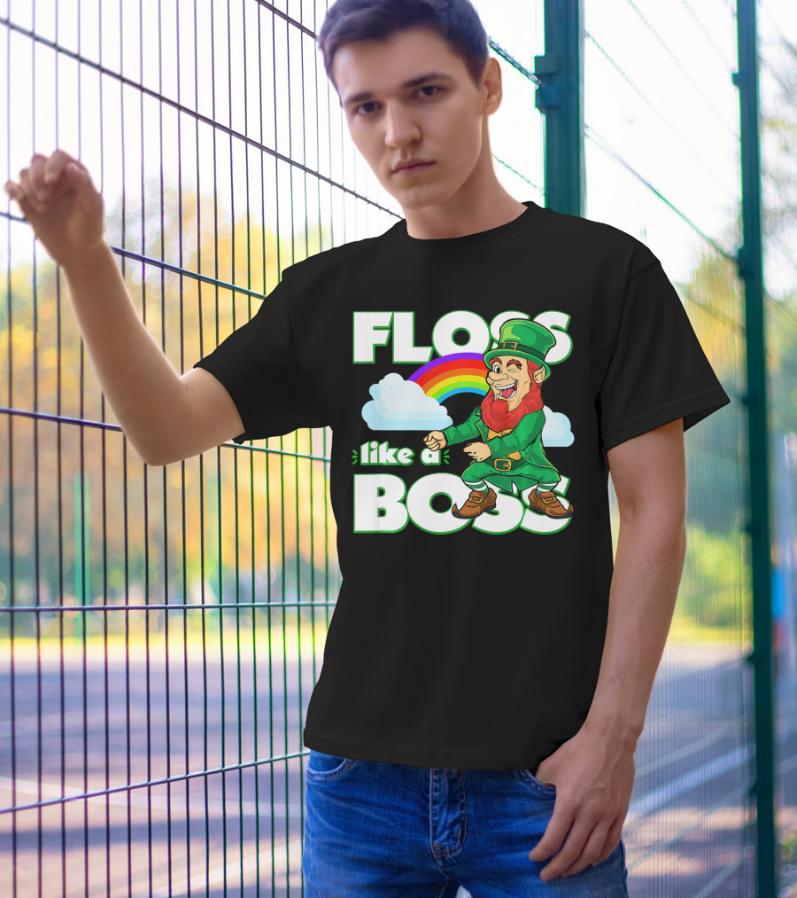 Floss Like A Boss St. Patricks Leprechaun Rainbow T-Shirt