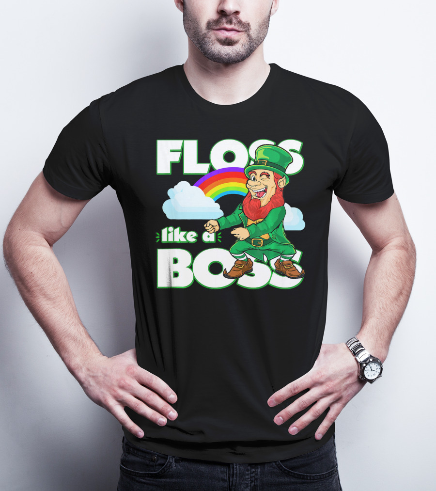 Floss Like A Boss St. Patricks Leprechaun Rainbow T-Shirt
