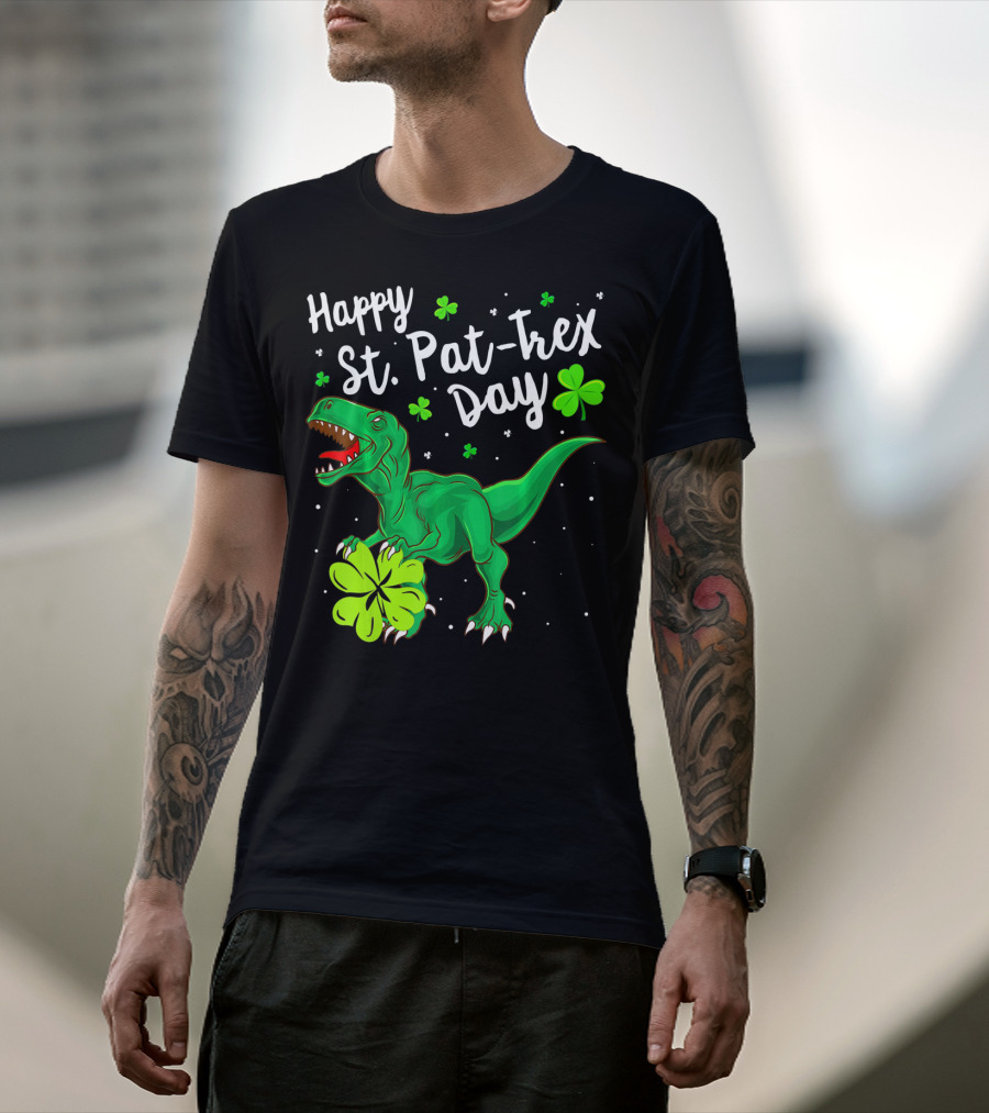 Happy St Pat Trex Day With Shamrock Dinosaurs T-Shirt