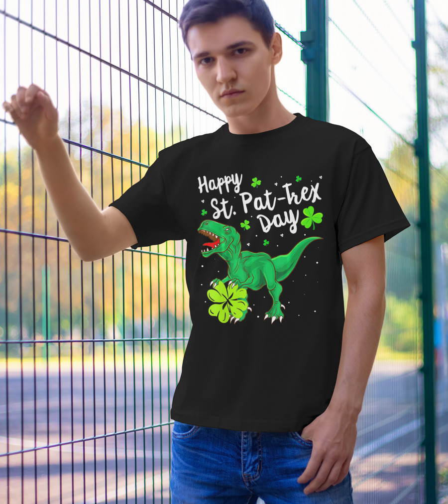 Happy St Pat Trex Day With Shamrock Dinosaurs T-Shirt