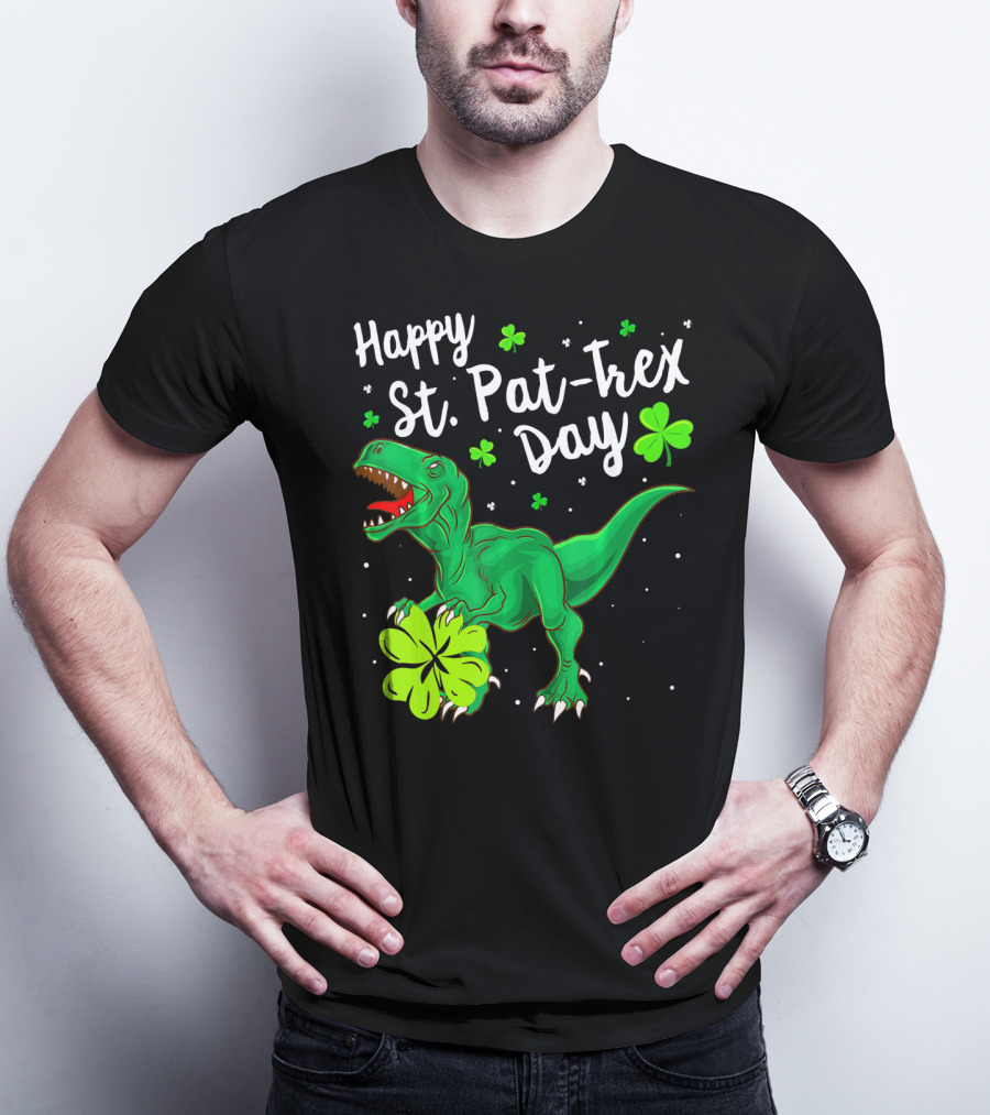 Happy St Pat Trex Day With Shamrock Dinosaurs T-Shirt