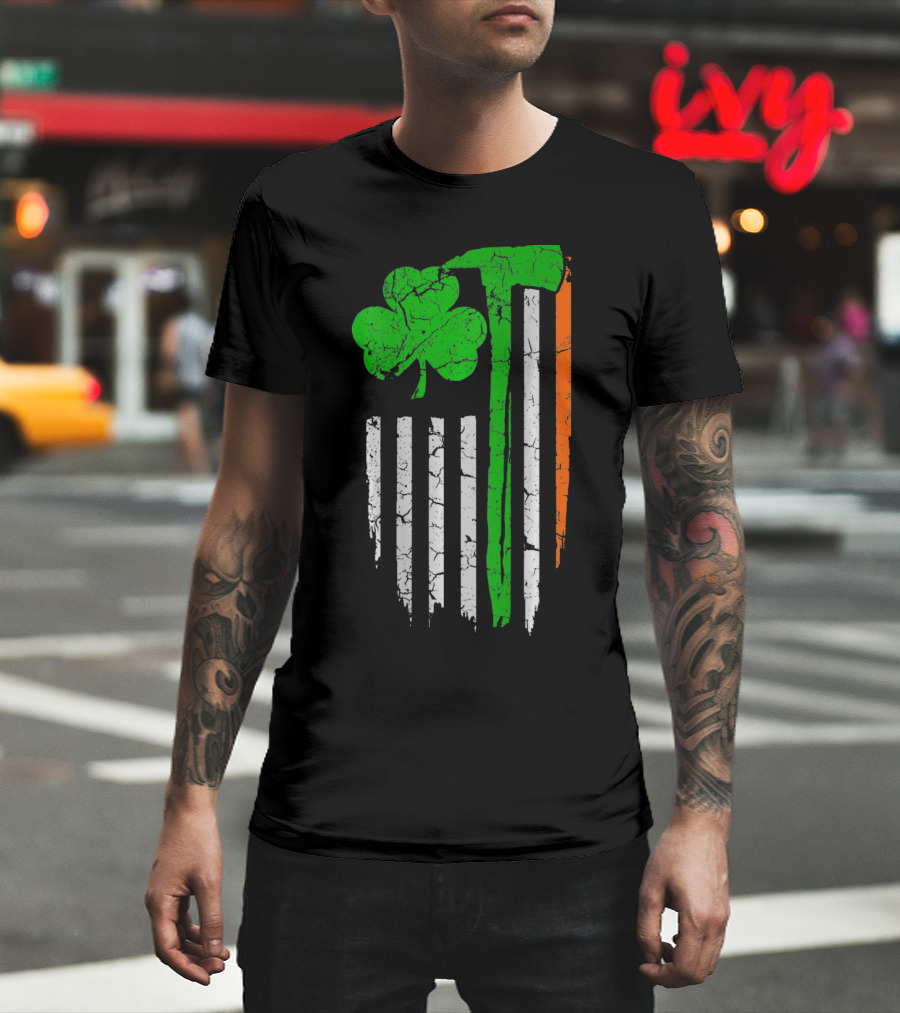 Firefighter Irish Flag Shamrock Patricks Day T-Shirt
