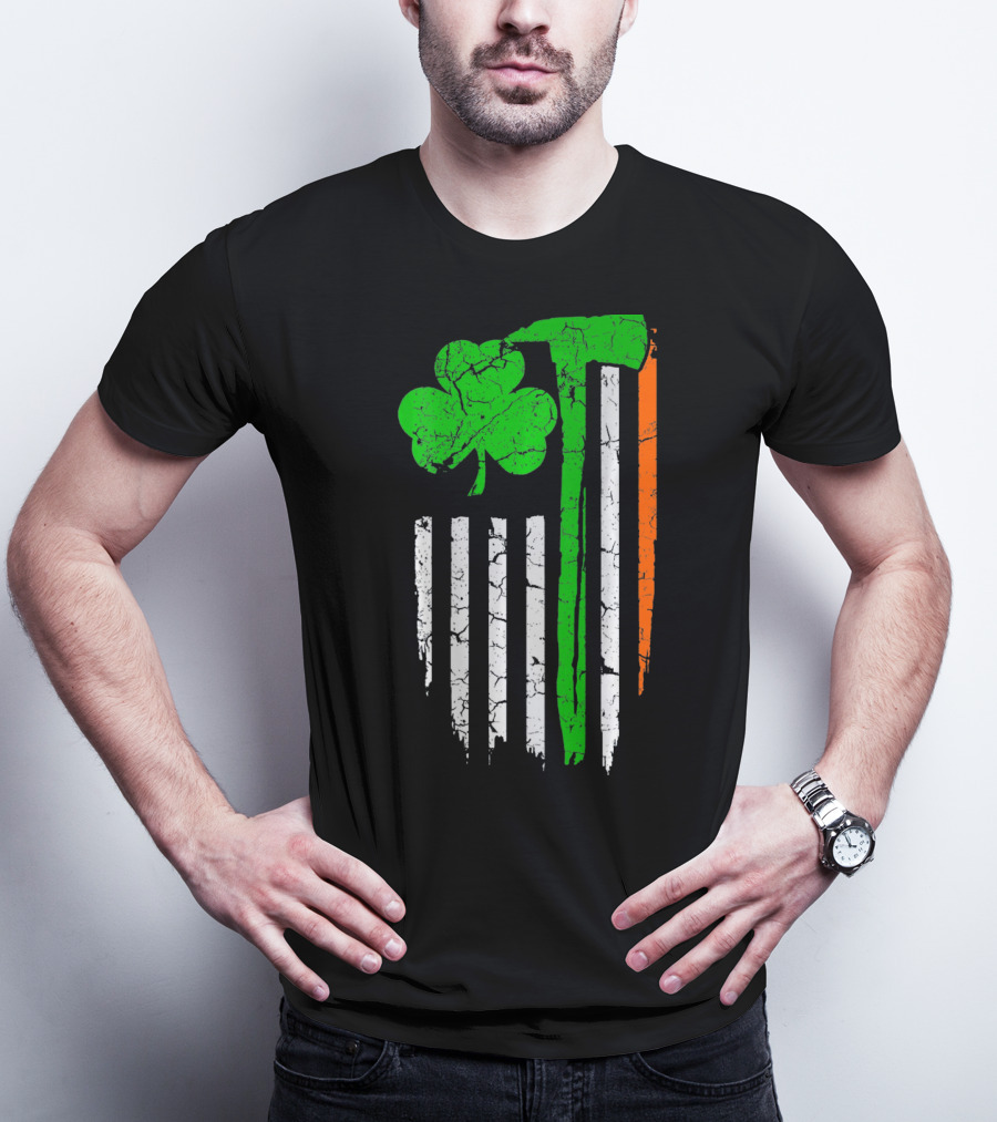 Firefighter Irish Flag Shamrock Patricks Day T-Shirt