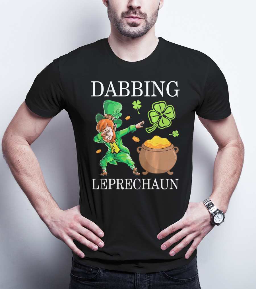 Dabbing Leprechaun Clover And Gold Coins T-Shirt