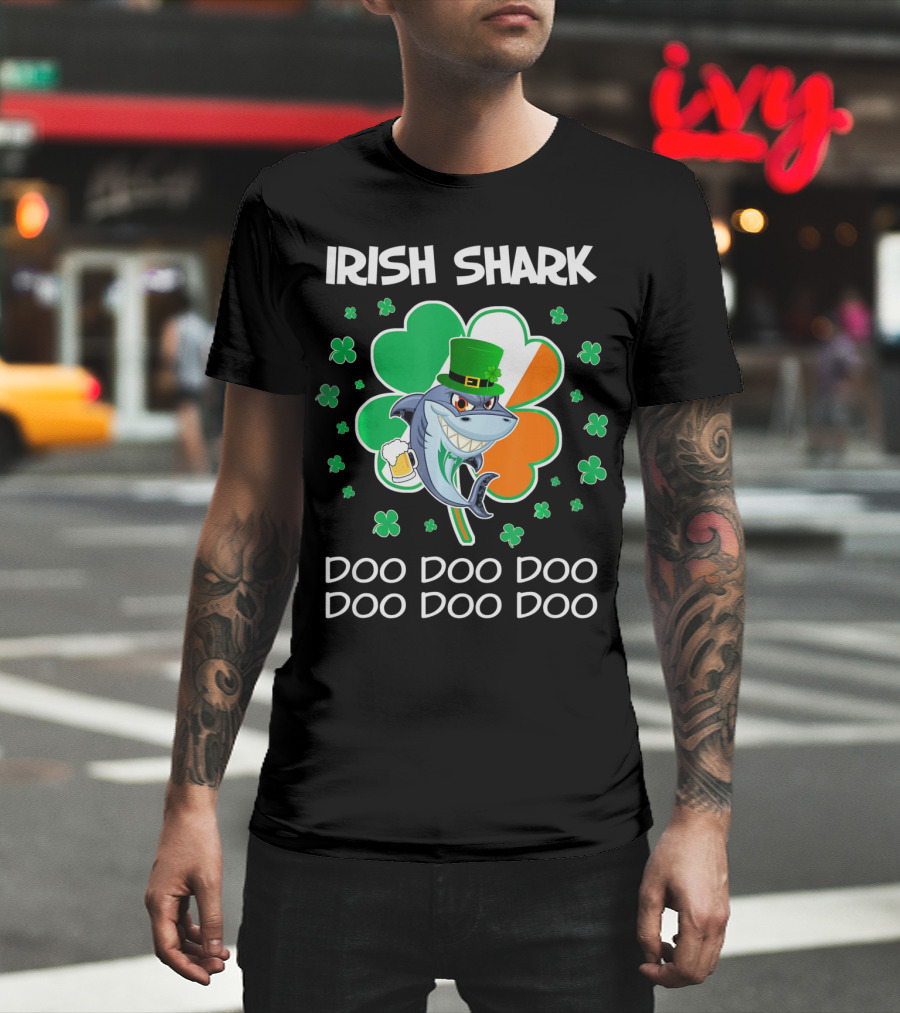 Irish Shark Doo Doo Doo Shamrock Beer St Patricks T-Shirt