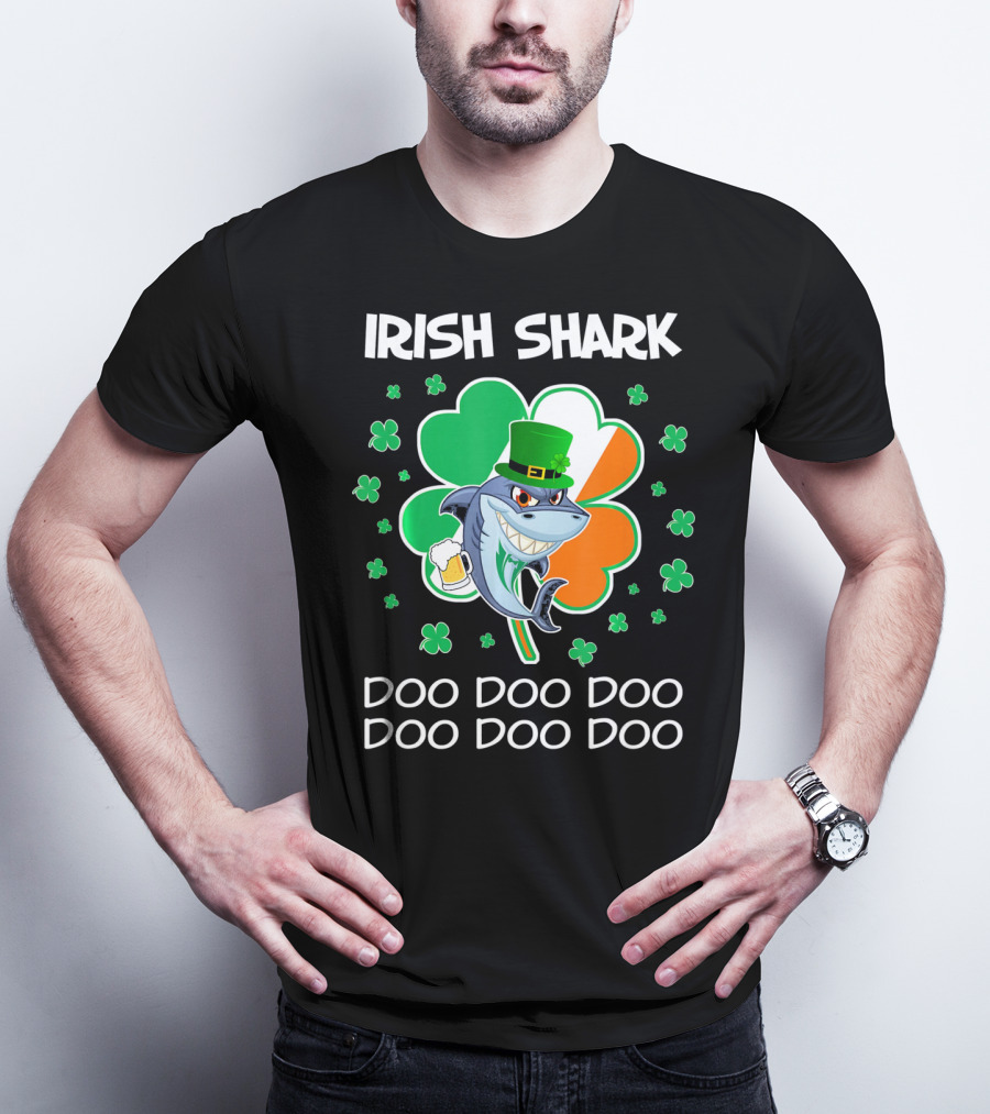 Irish Shark Doo Doo Doo Shamrock Beer St Patricks T-Shirt
