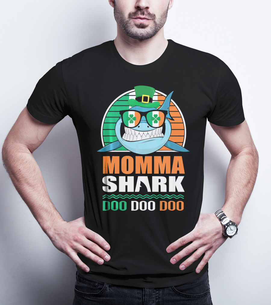 Momma Shark Doo Doo Doo St. Patrick's Day Shamrock Glasses And Hat T-Shirt