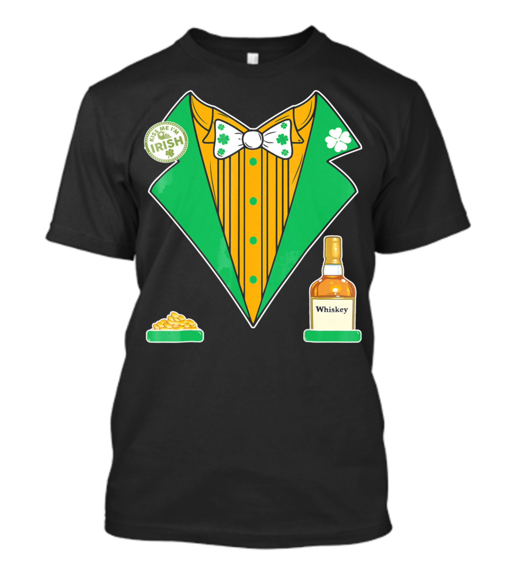 Kiss Me I'm Irish St. Patrick's Day Tux With Whiskey And Gold Coins T-Shirt