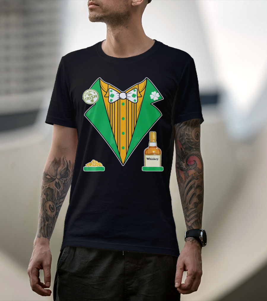 Kiss Me I'm Irish St. Patrick's Day Tux With Whiskey And Gold Coins T-Shirt