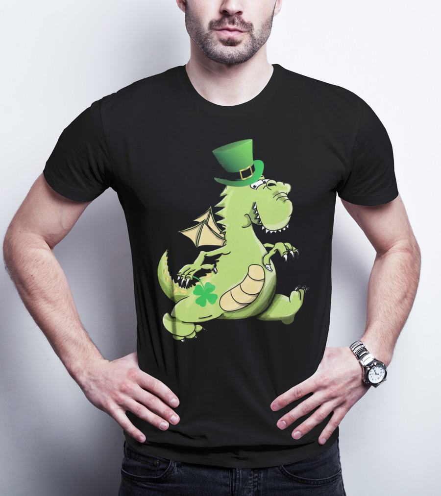St Patrick's Day Dragon Wearing Leprechaun Hat With Shamrock T-Shirt