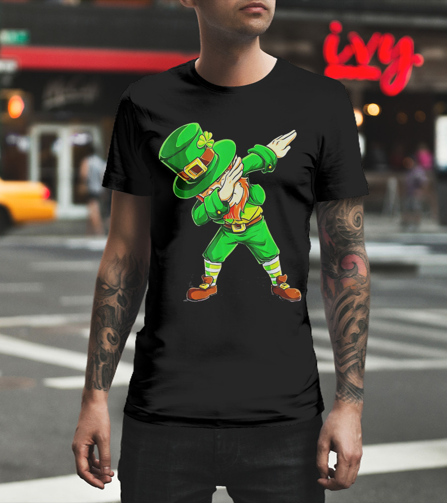 Leprechaun Dabbing Dance Pose In Green Costume T-Shirt