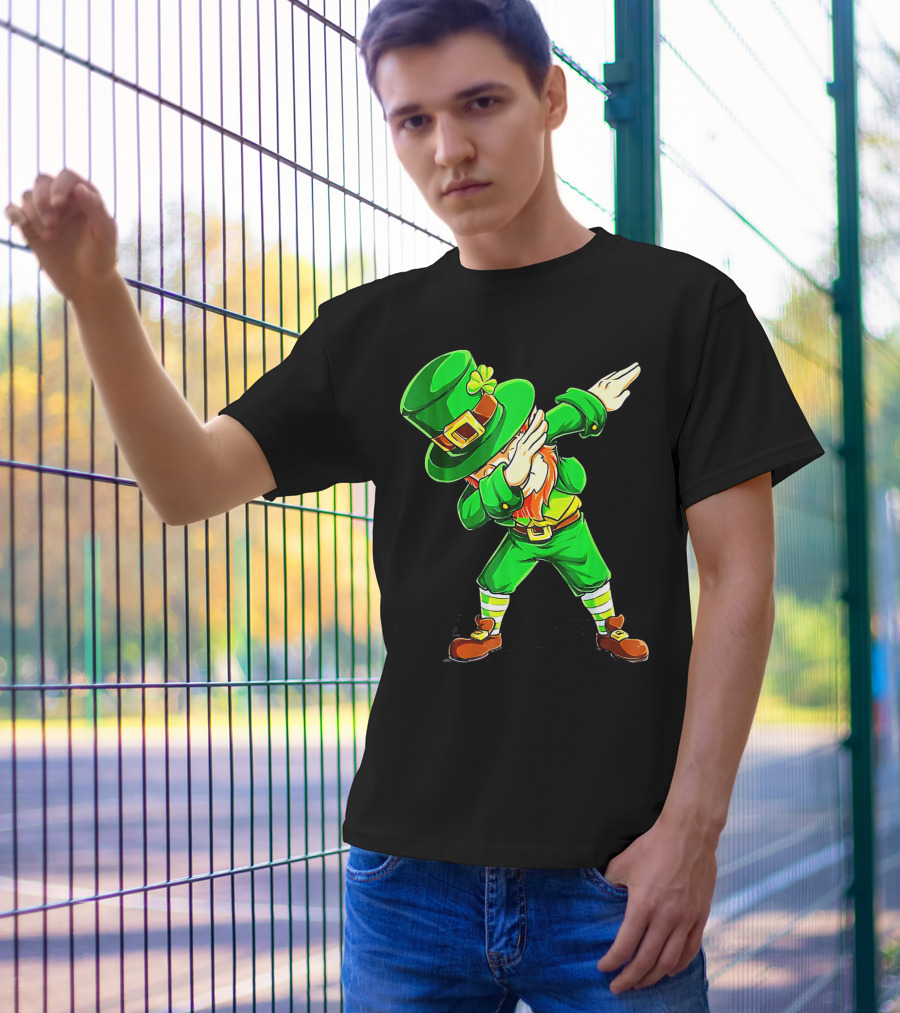 Leprechaun Dabbing Dance Pose In Green Costume T-Shirt
