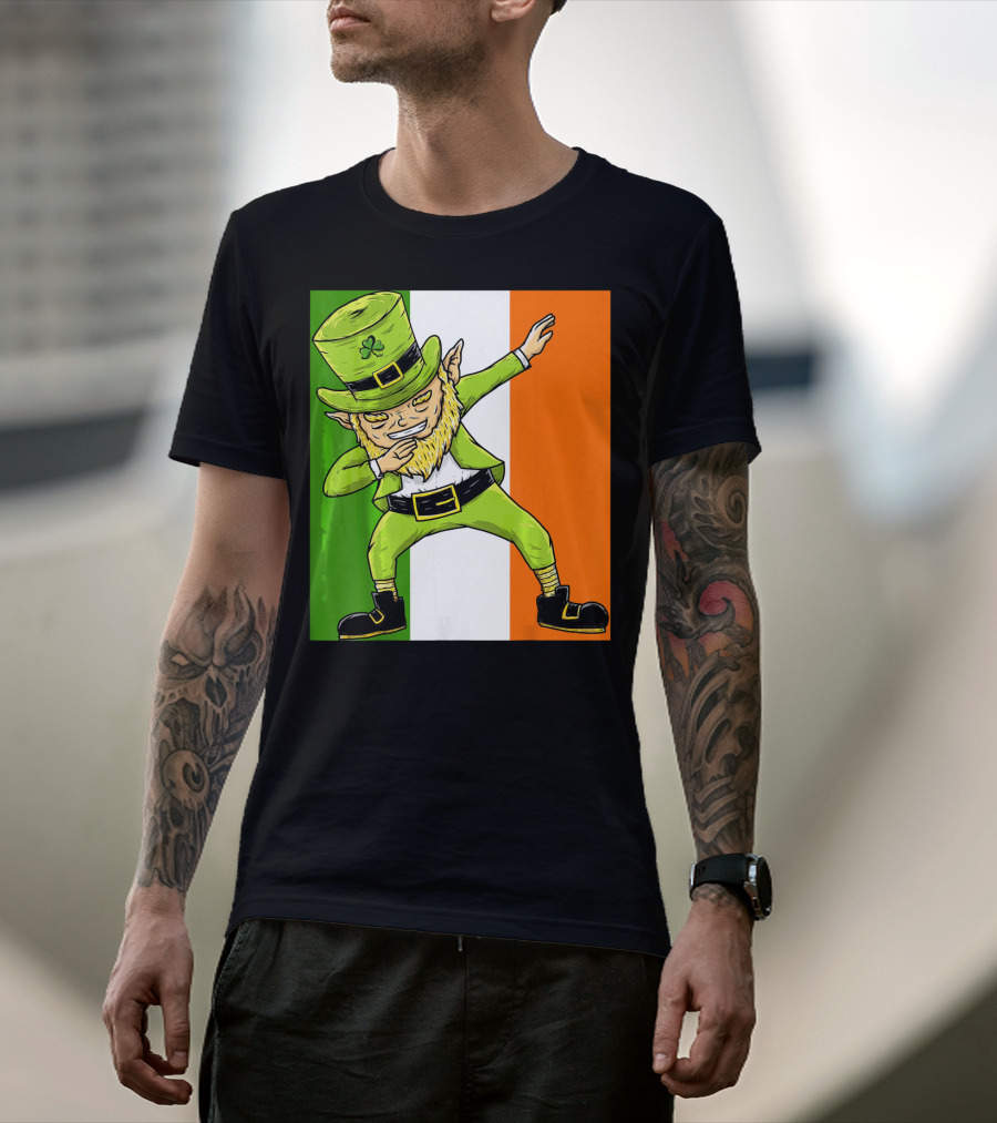 Irish Flag Dabbing Leprechaun St Patrick's Day T-Shirt