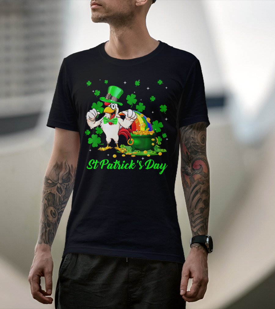 St Patrick's Day Leprechaun Chicken Shamrock Pot Of Gold T-Shirt