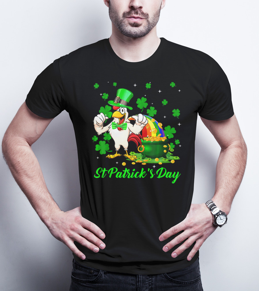 St Patrick's Day Leprechaun Chicken Shamrock Pot Of Gold T-Shirt
