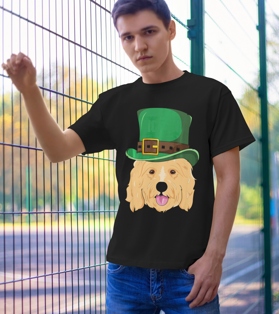 Golden Doodle St. Patrick's Day With Green Leprechaun Hat T-Shirt