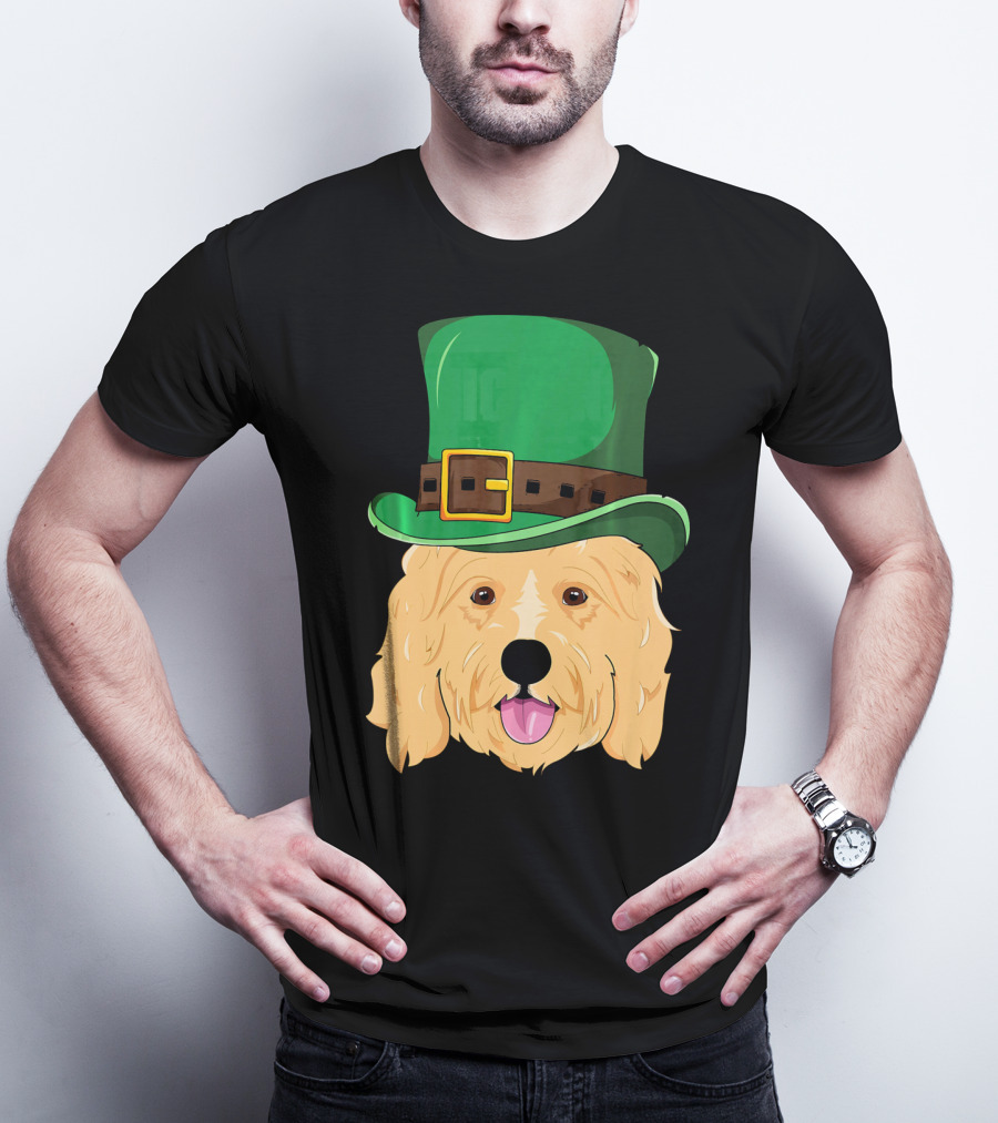 Golden Doodle St. Patrick's Day With Green Leprechaun Hat T-Shirt