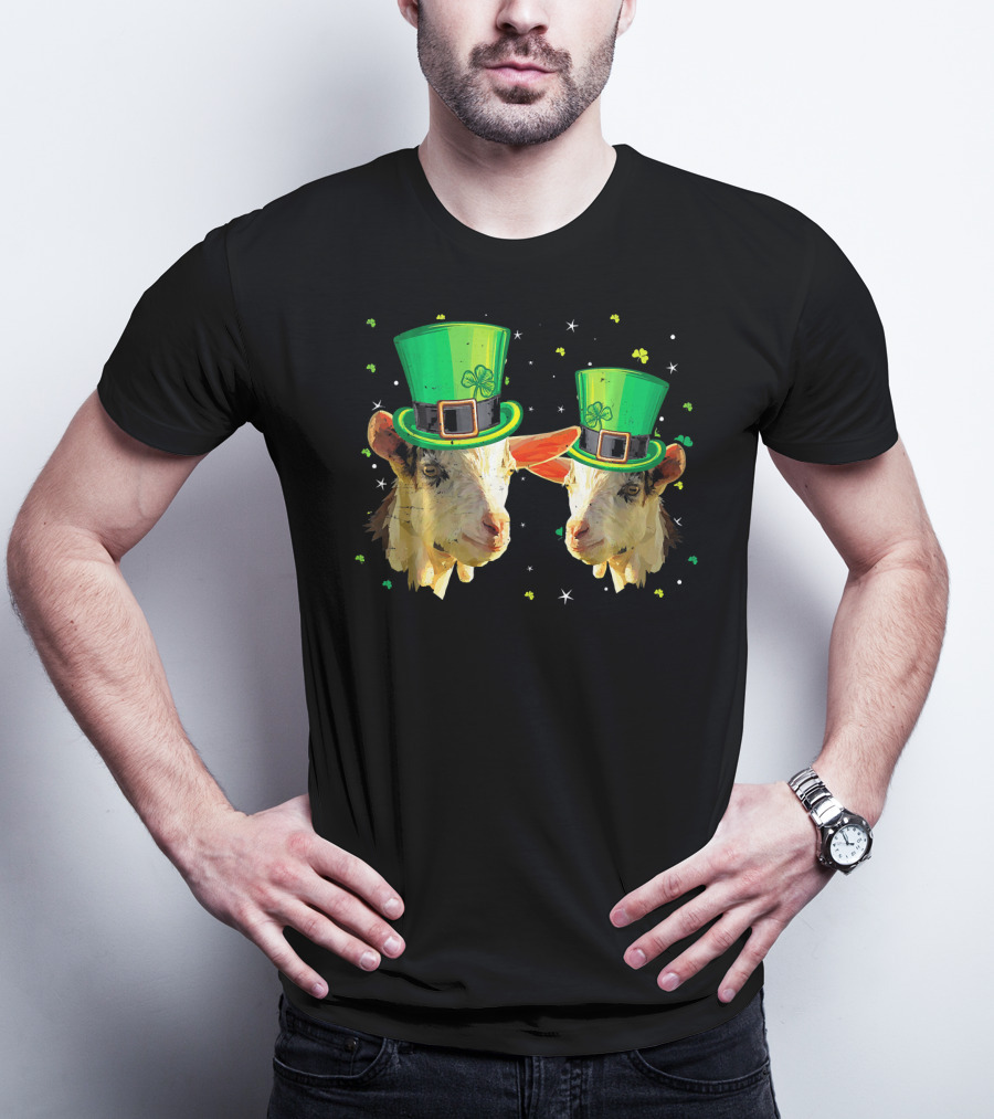 Two Goats In Leprechaun Hats For St Patricks T-Shirt