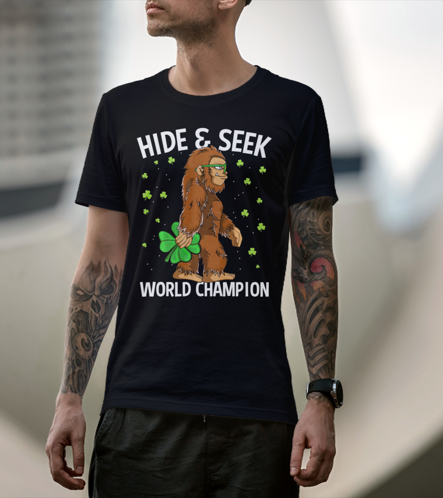 Hide And Seek World Champion Bigfoot Shamrock St Patrick's Day T-Shirt