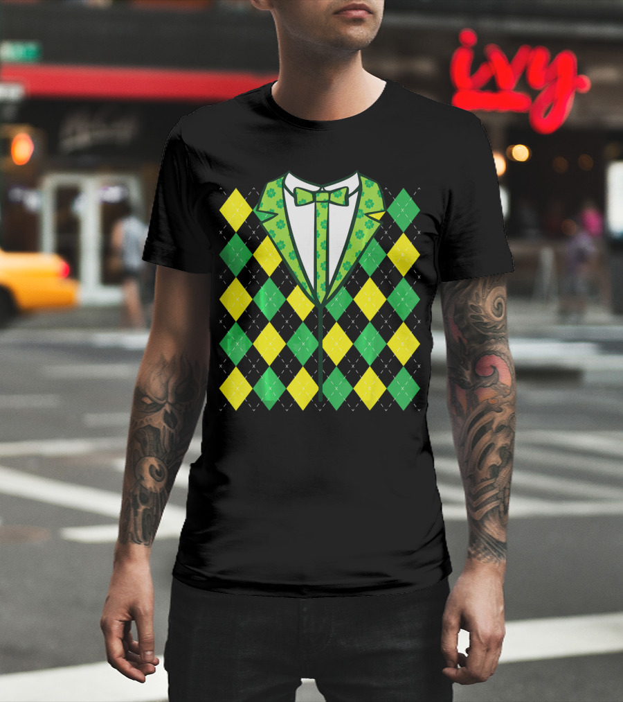 Green Leprechaun Tie Argyle T-Shirt