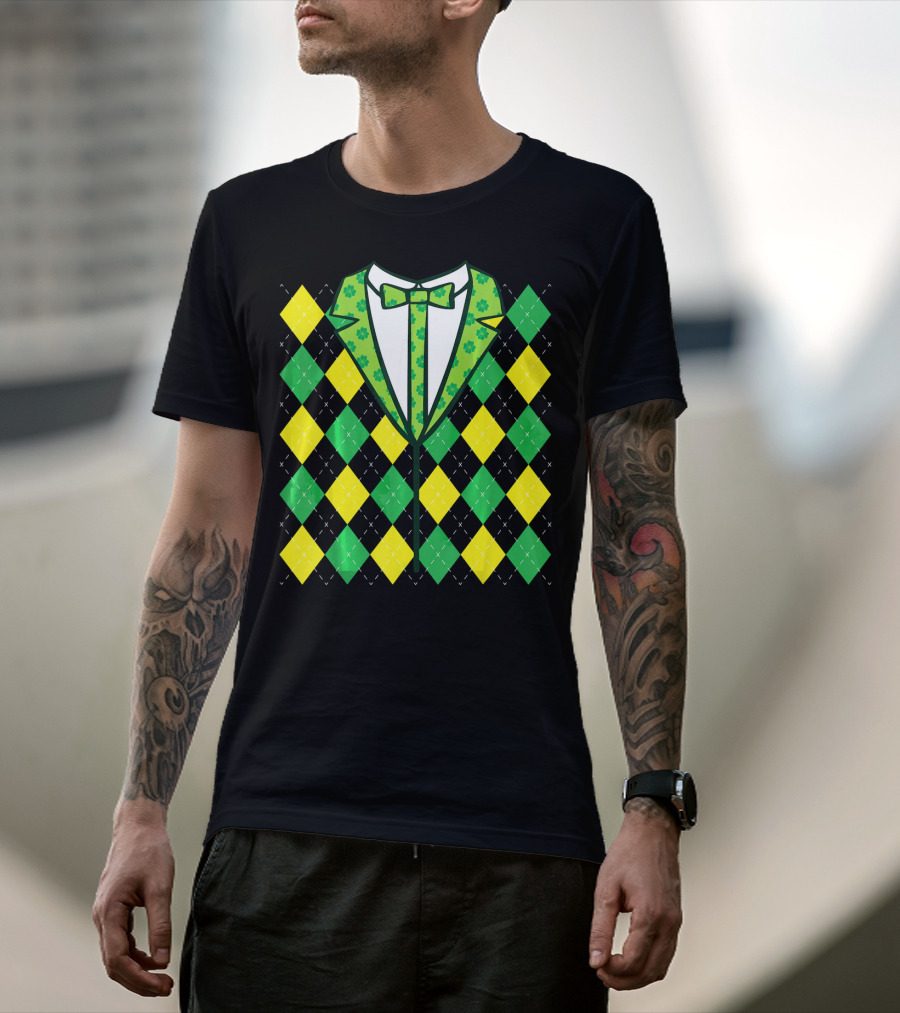 Green Leprechaun Tie Argyle T-Shirt