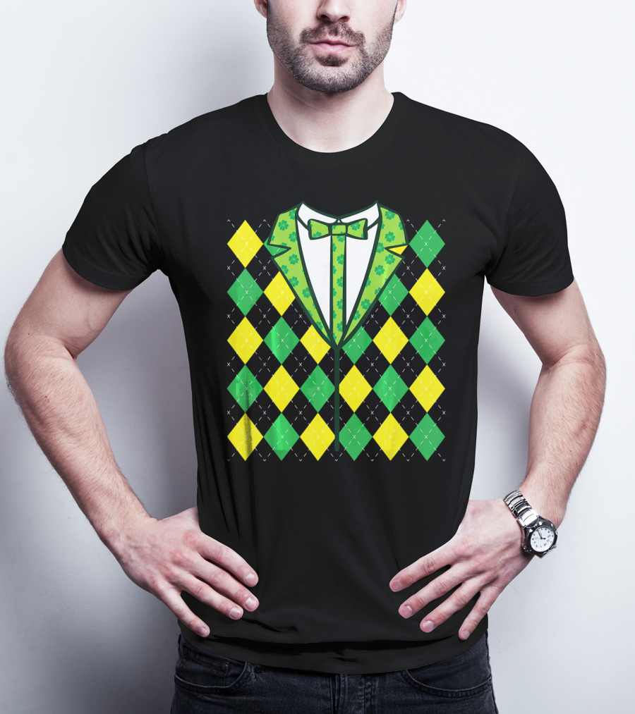 Green Leprechaun Tie Argyle T-Shirt