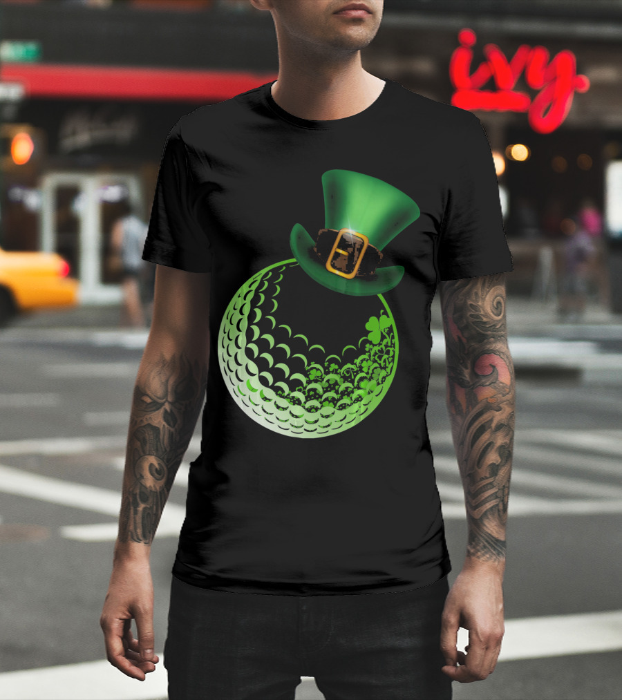Shamrock Golf Ball With Leprechaun Hat St Patrick's Day Fun T-Shirt