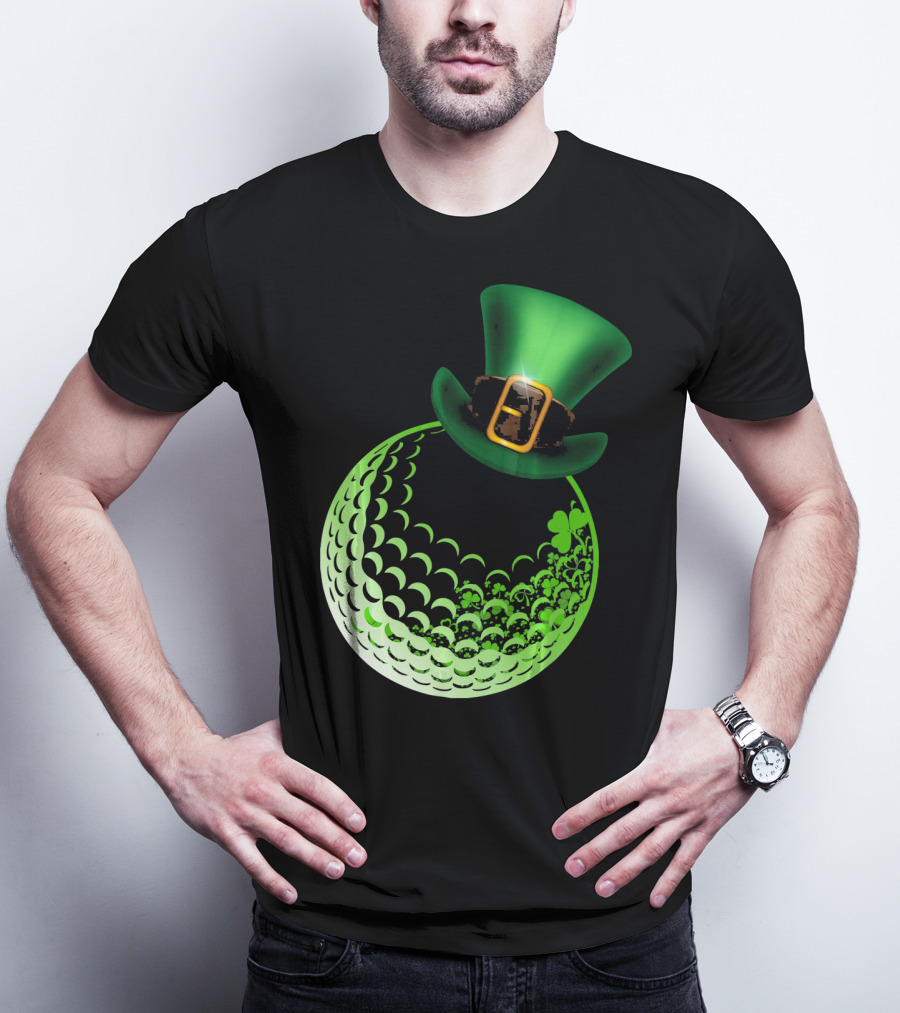 Shamrock Golf Ball With Leprechaun Hat St Patrick's Day Fun T-Shirt
