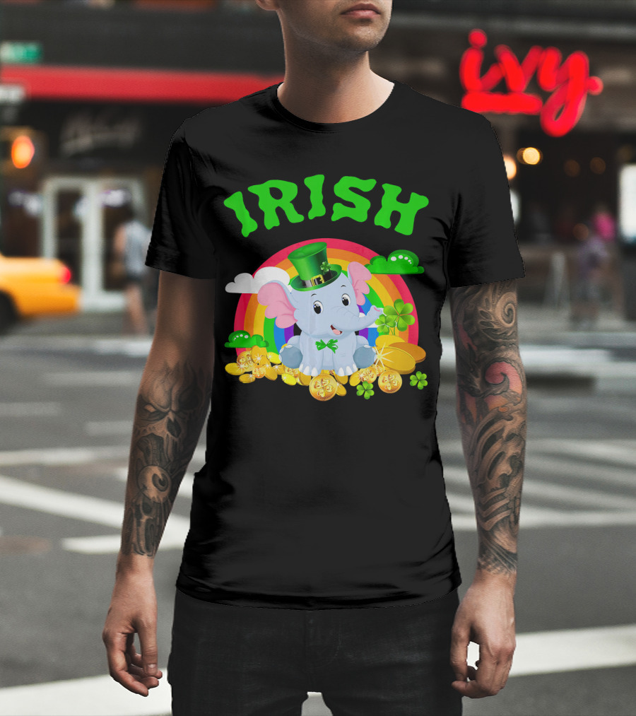 Irish Elephant St Patricks Day Rainbow Coins Clover T-Shirt