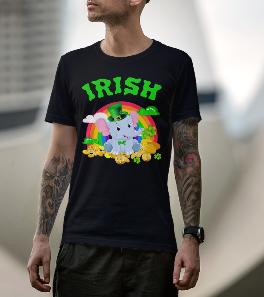 Irish Elephant St Patricks Day Rainbow Coins Clover T-Shirt