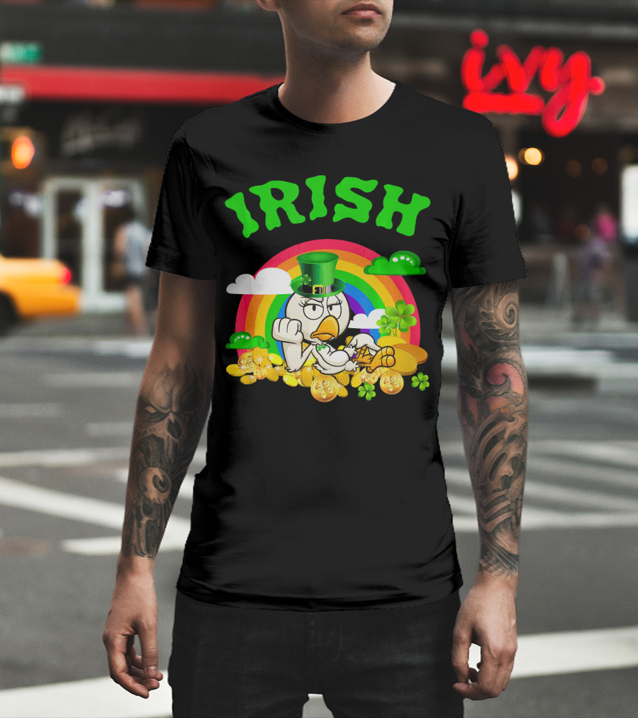Irish Chicken Funny St Patricks Day Rainbow Gold Coins T-Shirt
