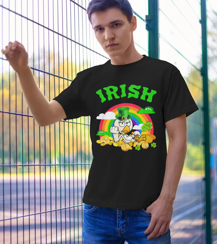 Irish Chicken Funny St Patricks Day Rainbow Gold Coins T-Shirt
